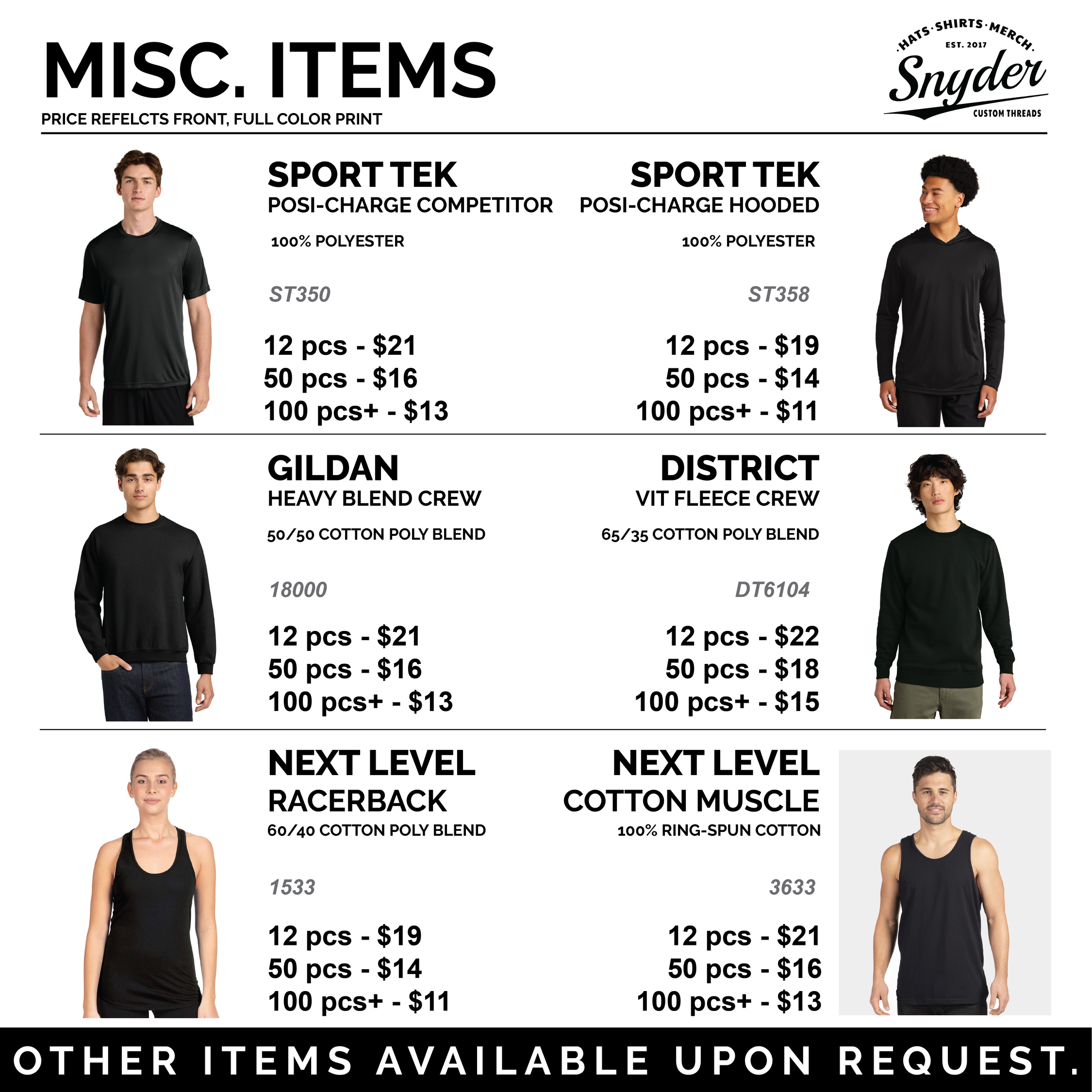 Price Sheet – Snyder Custom Threads