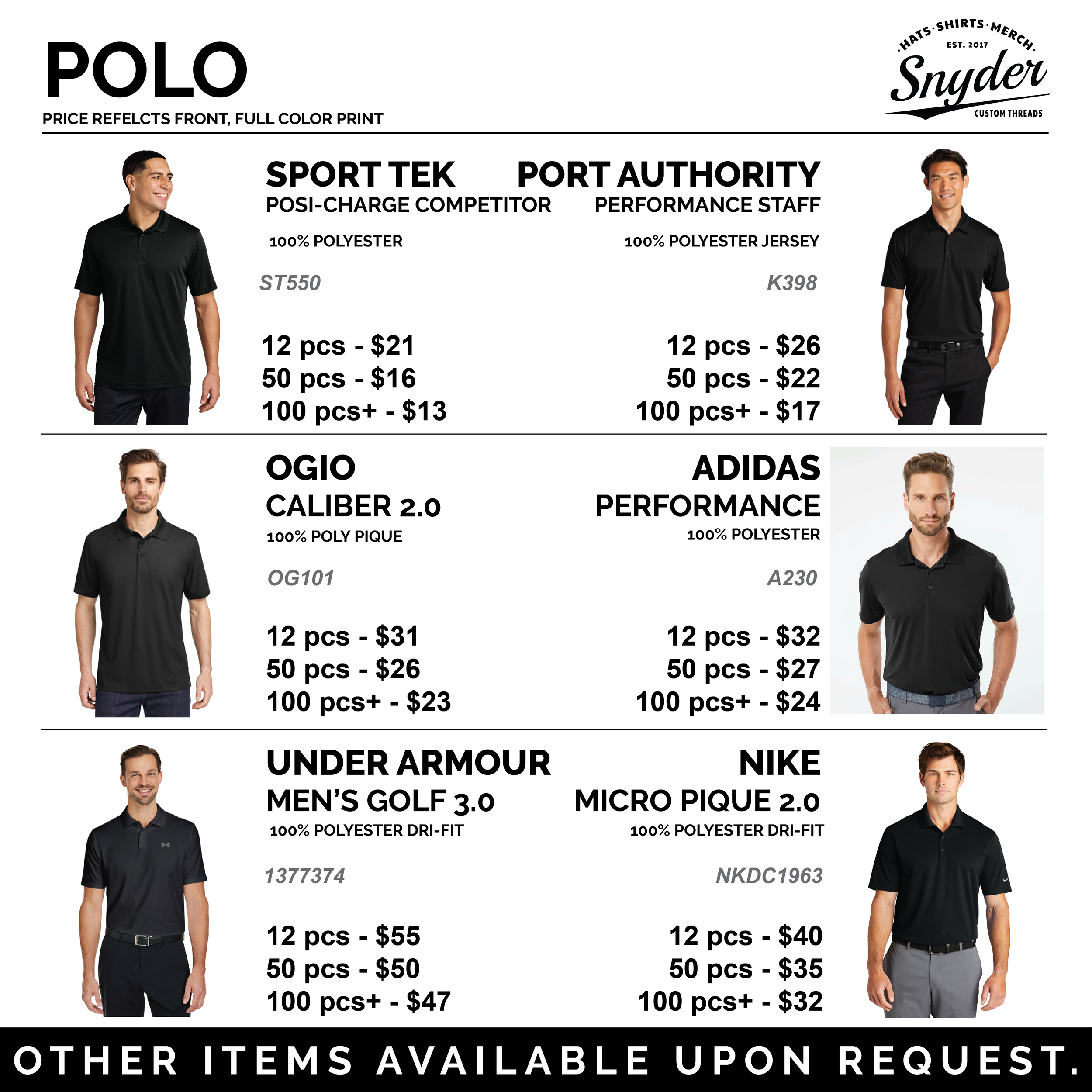 Price Sheet – Snyder Custom Threads