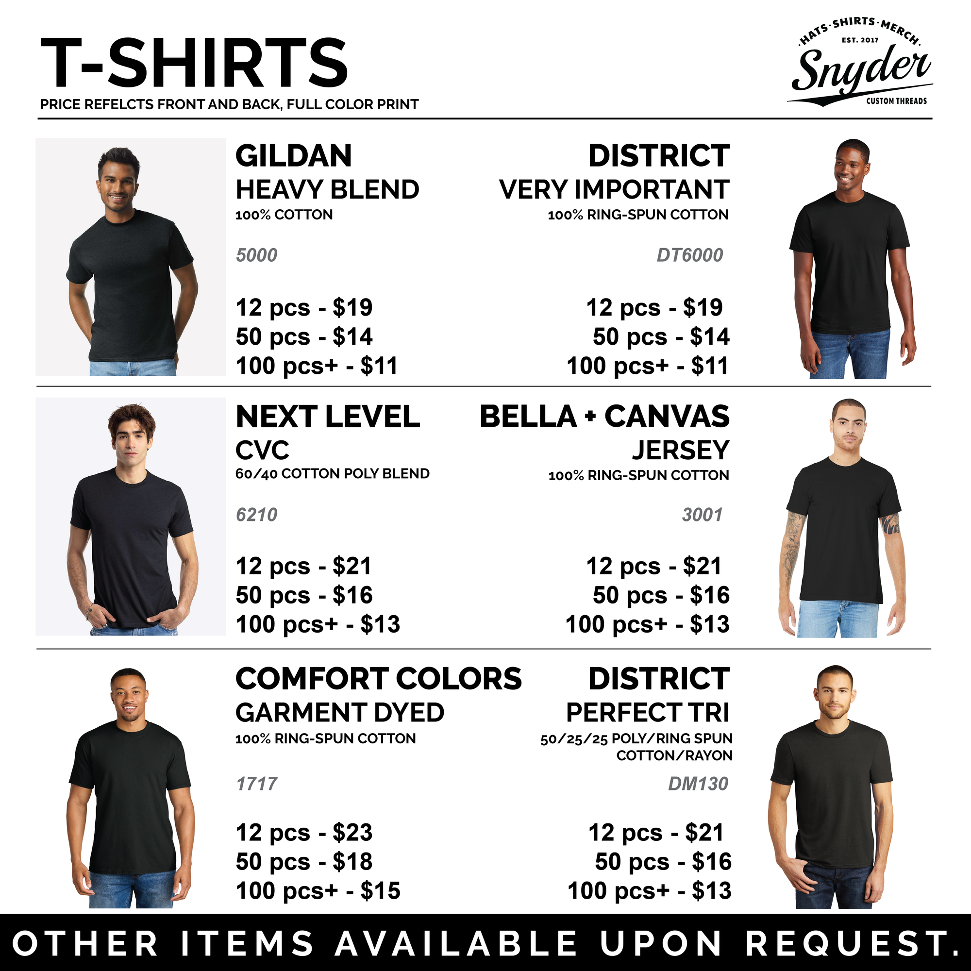 Price Sheet – Snyder Custom Threads