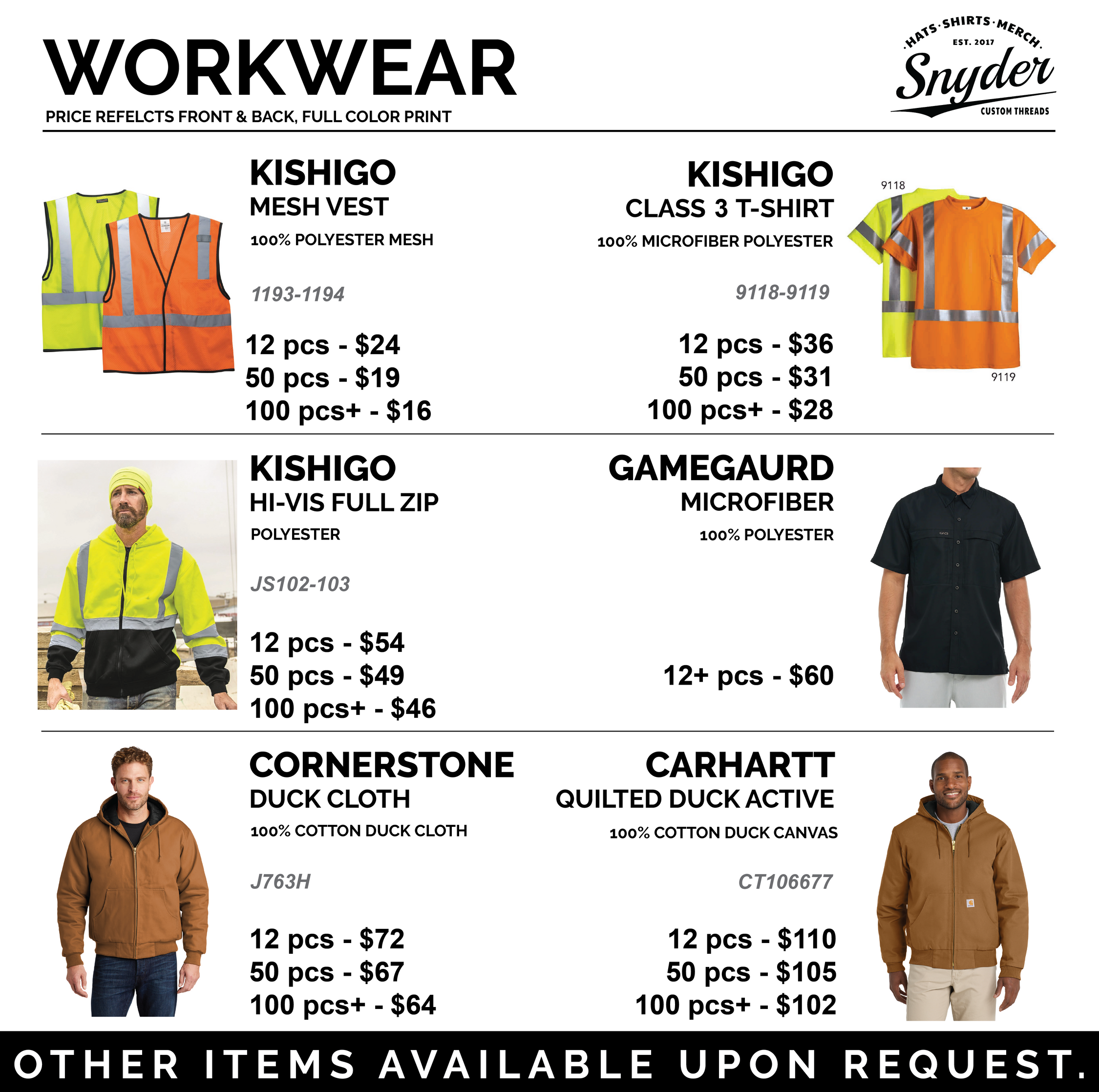 Price Sheet – Snyder Custom Threads